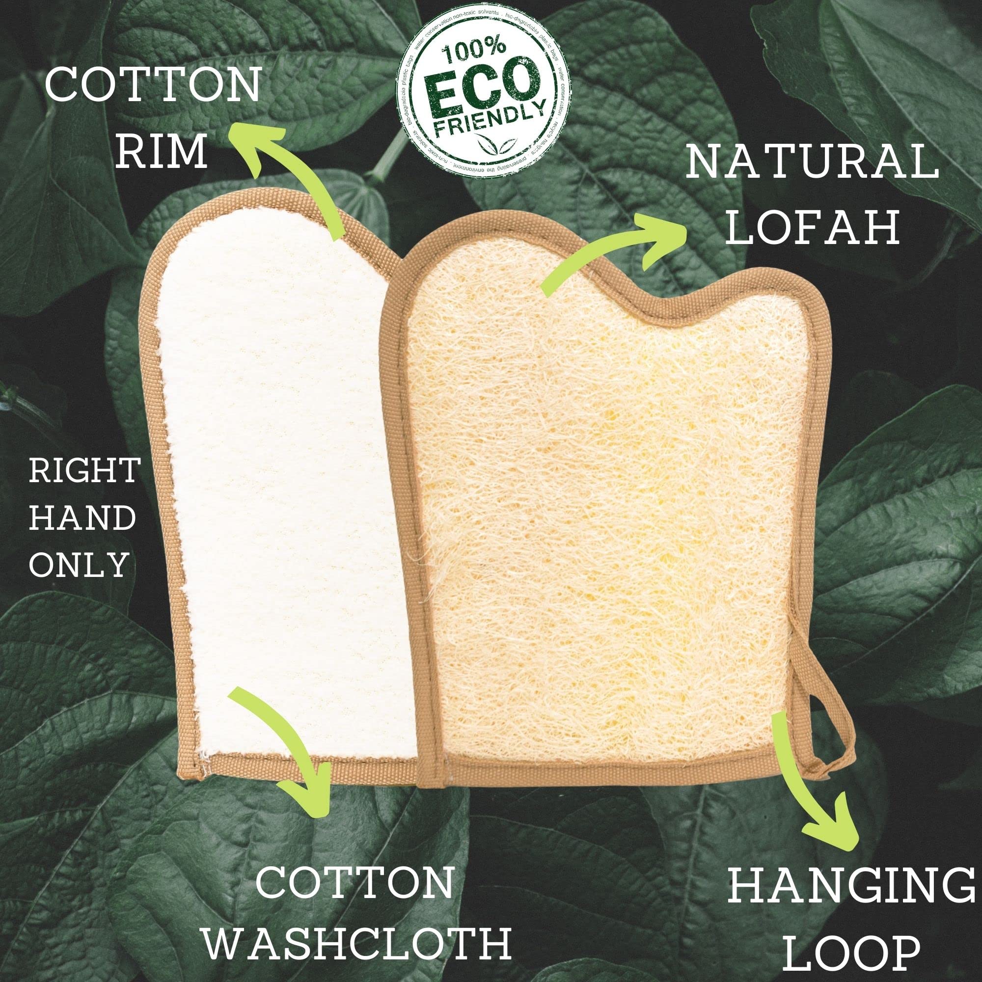 2 Exfoliating Body Scrubber Loofah Mittens Bath Sponge, All-Natural Egyptian Bath & Shower Exfoliating washcloth - Loofa Natural Sponge for Face, Back & Body, Eco Friendly and Biodegradable Loufa