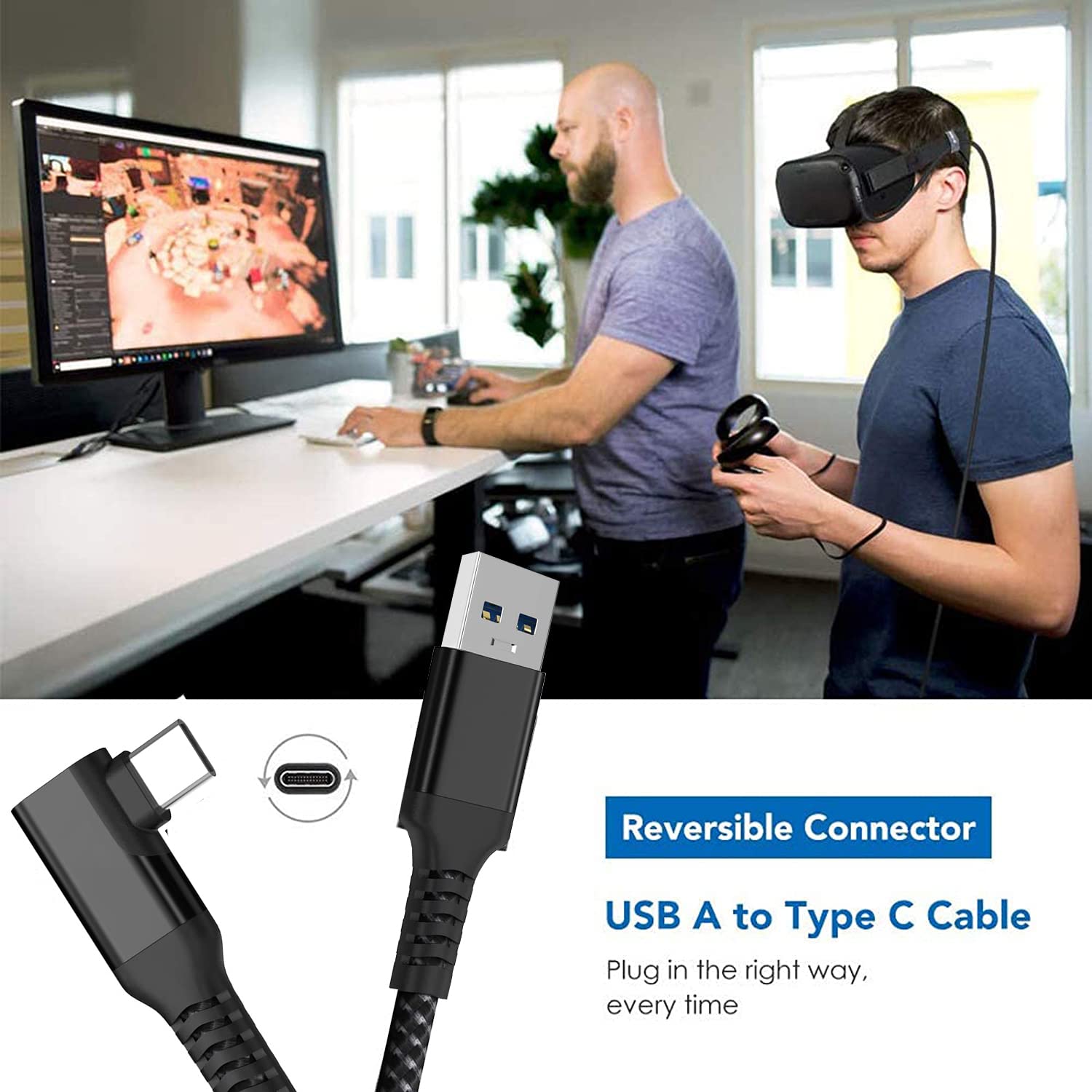 20FT Oculus Quest 2 Link VR/Virtual Reality Headset Cable for PC Gaming,USB 3.2 Gen1 5Gbps Type C to USB Type A ,High Speed Data Transfer & Fast Charger for Quest 2 and Quest