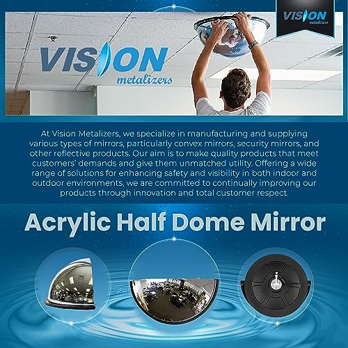 18” Acrylic Bubble Half Dome Mirror with Black Rim, Round Indoor Security Mirror for Driveway Safety Spots, Outdoor Warehouse Side View, Circular Wall Mirror for Office Use - Vision Metalizers (DPB1812)