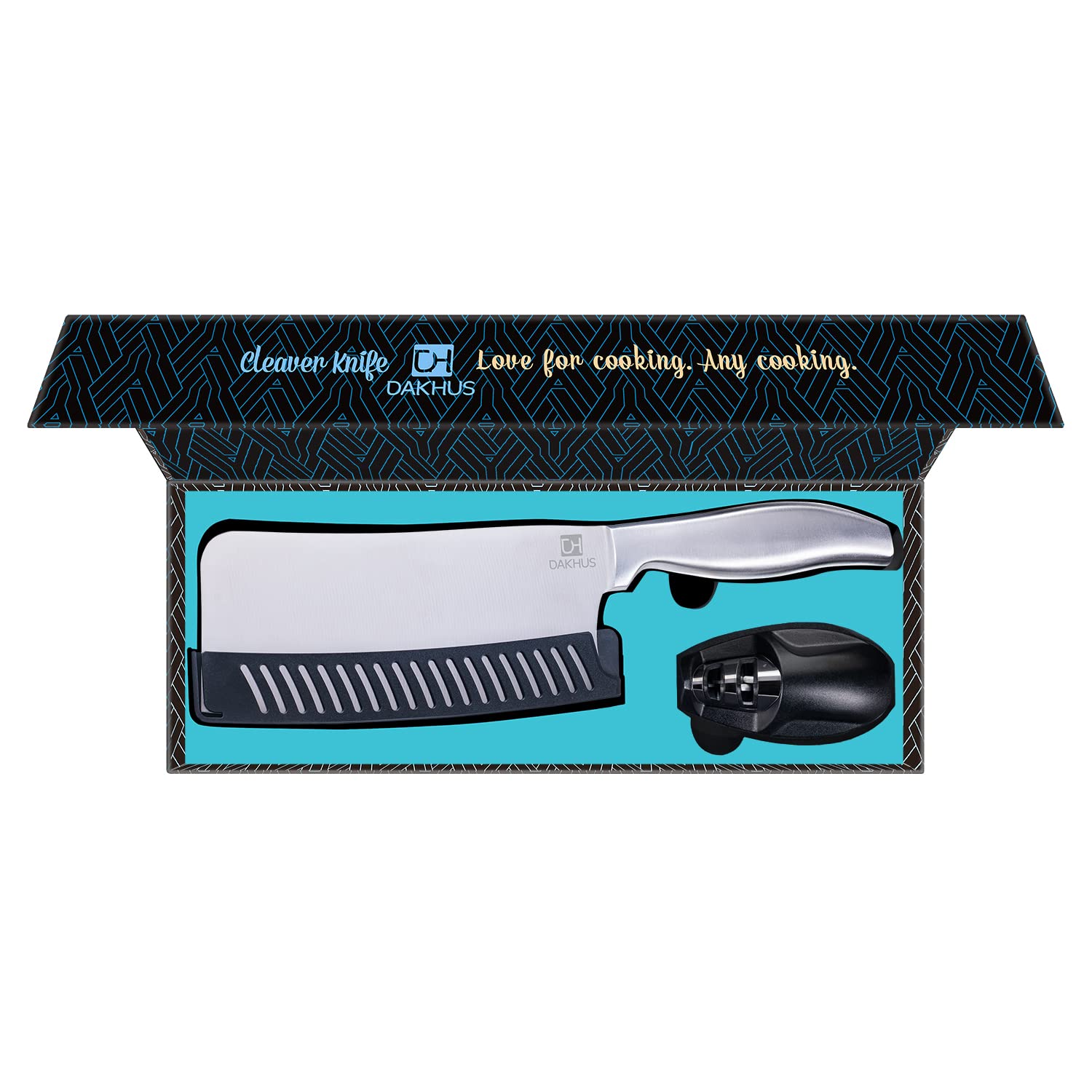 Dakhus Meat Cleaver | Kitchen Knife for Cutting, Stainless Steel Chopping, Slicing, Dicing Comfortable Handle Sharp Butcher Knife + Sheath + Sharpener, 3x12 inches Cleaver Knife