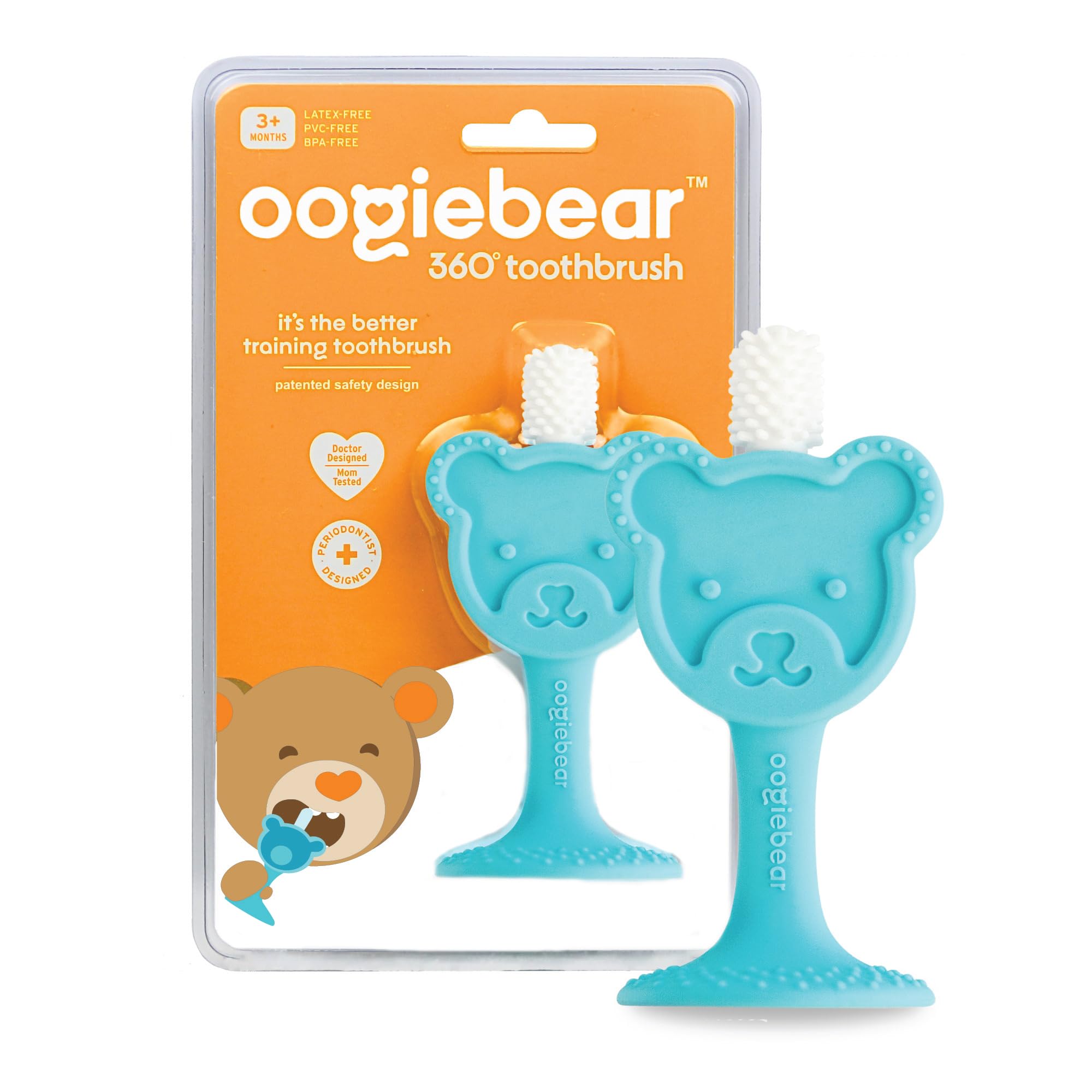 oogiebear Infant-to-Toddler Training Teether Toothbrush - 0-2 Years - 360° Soft Silicone, Promotes Safe Brushing, Baby & Kids Health - Teddy Bear Design Oral Care - 1 Unit