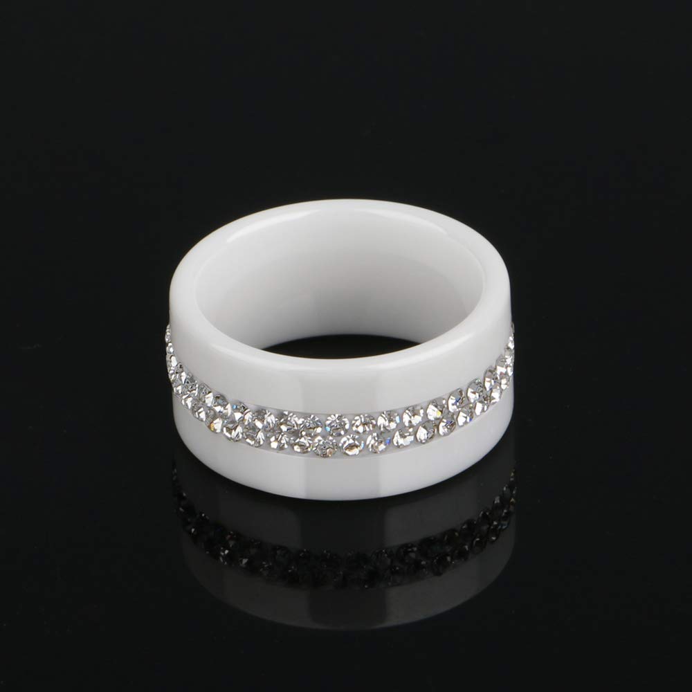 10MM Width Two Row Crystal Women Rings Jewelry Smooth Black White Ceramic Rings Made Of Ceramic Material Fashion Wedding Ring