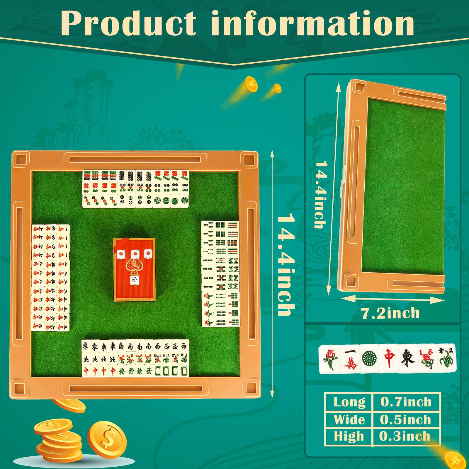 20mm Mini Travel Mahjong Set with Majiang Table Travel Board Game Chinese Traditional Mahjong Games, Portable Size and Light-Weight