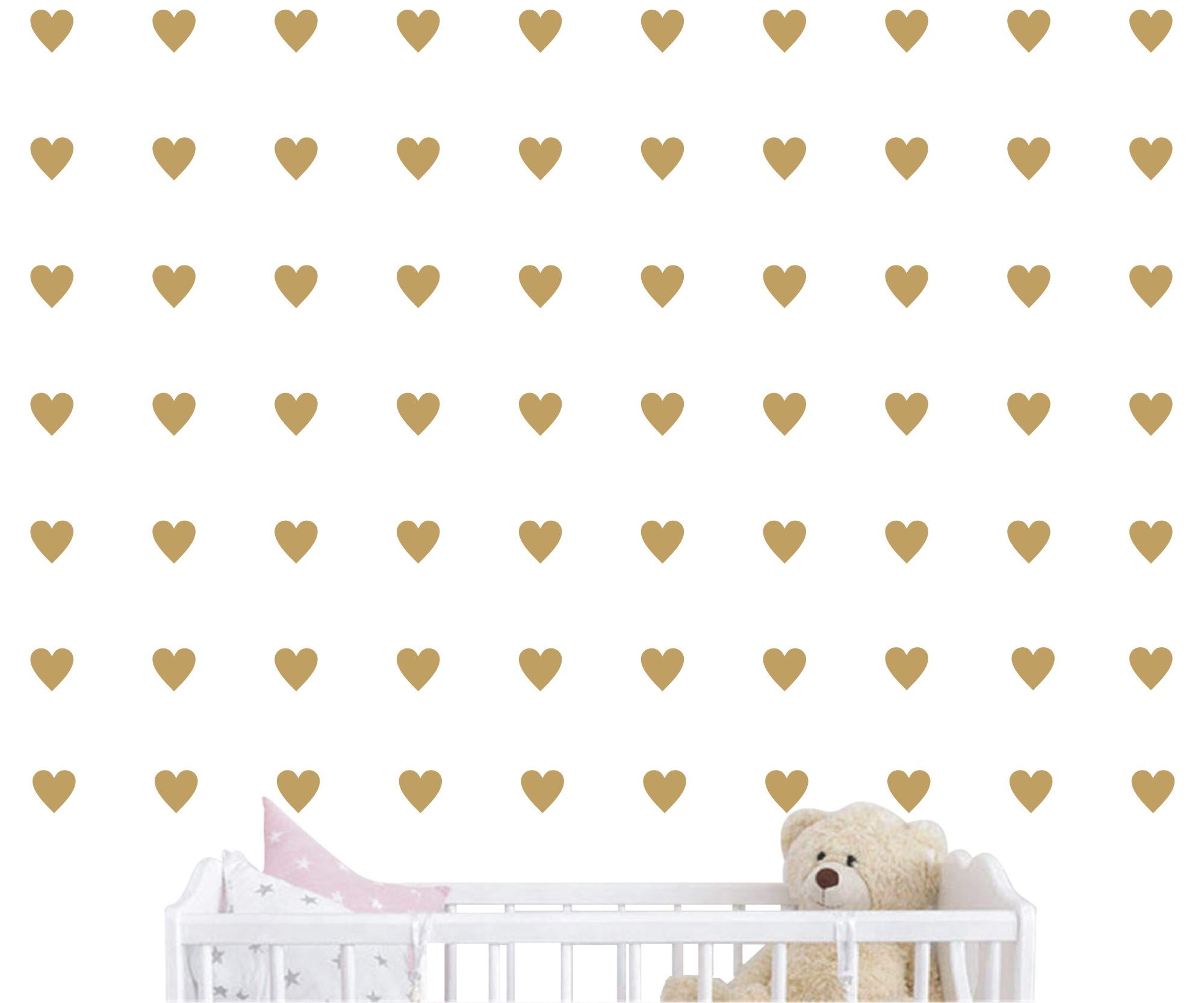 2inchx100 Pieces DIY Heart Wall Decal Vinyl Sticker for Baby Kids Children Boy Girl Bedroom Decor Removable Nursery Decoration (Matte Gold)