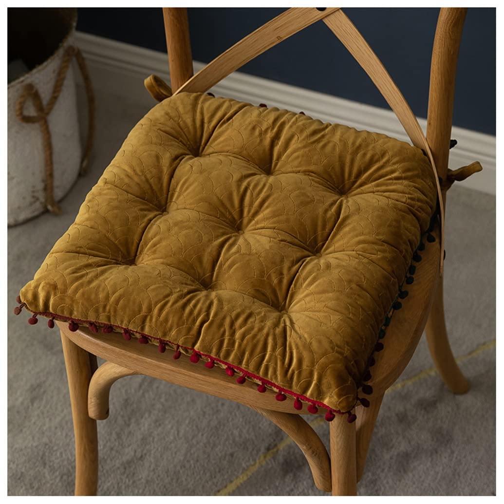 1/2/4 Packs Square Chair Cushion Kitchen Soft Chair Pad with Ties Indoor Outdoor Chair Pad and Seat Cushion with Cute Pom-poms ( Color : Ginger , Size : 40*40cm (1pack) )