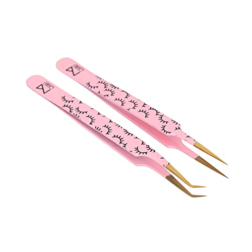 M LASH Eyelash Extension Tweezers (Set of 2) - Professional & Precision Lash Tweezers for Eyelash Extensions - Volume & Straight Tweezer for Stunning Results (PL)