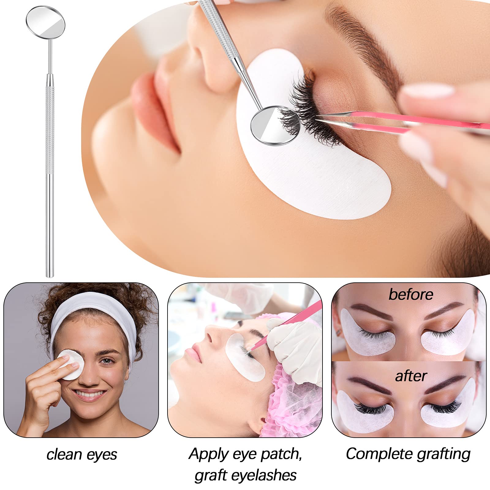 316 PCS Eyelash Extension Supplies, USB Mini Portable Air Conditioning Blower Handheld Dryer Fan Rechargeable Mini Mirror, Tapes, Tweezers, Eyelash Brushes, Micro Brush Applicators(Pink)