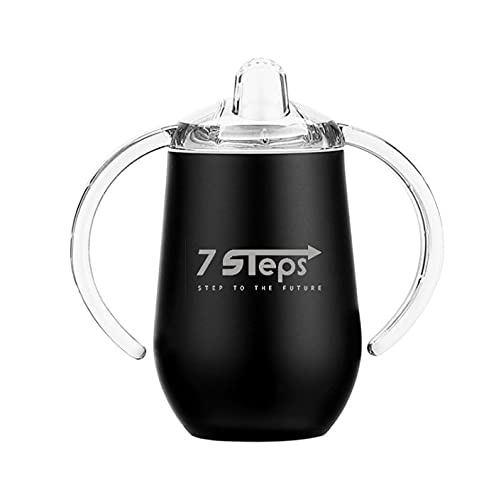7 Steps - 10 Oz Stainless Steel Baby Children Kids Sippy Cup Tumbler - Double Wall - Vacuum Insulated - BPA Free - No Leak - No Spill (Black)