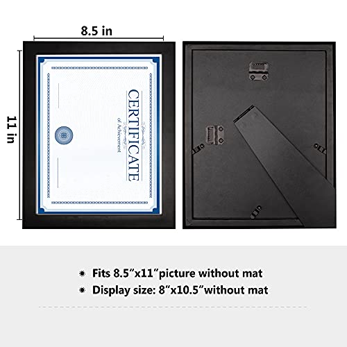 Annecy 8.5x11 Picture Frame (2 Pack, Black) -Made of Solid Wood - Wooden Frames - 8.5x11 Photo Frames with Real Glass -Wall Mount & Table Top Display