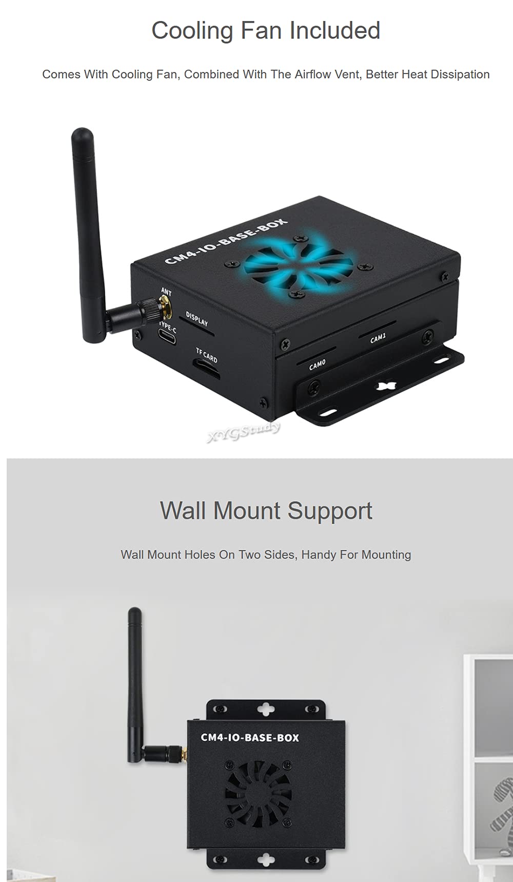 Mini-Computer Based on Raspberry Pi Compute Module 4 (NOT Included) with Mini IO Board Full Ver and Metal Case and Cooling Fan @XYGStudy (CM4-IO-BASE-BOX-B)