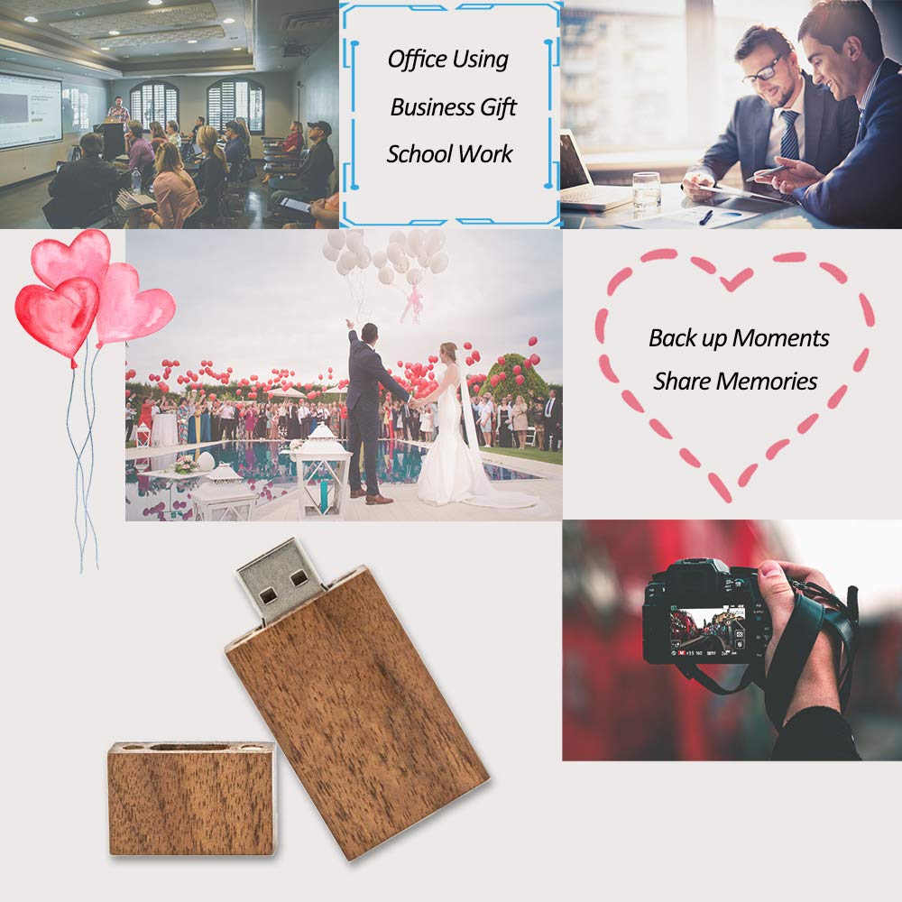 64GB Wood Flash Drives 5 Pack, FEWINA Rectangle Walnut Wooden USB Drive 64 GB Thumb Drive Gig Stick USB2.0 Memory Stick Jump Drive for Backup Picturs/Videos Ideal Gift (5PCS / Walnut)