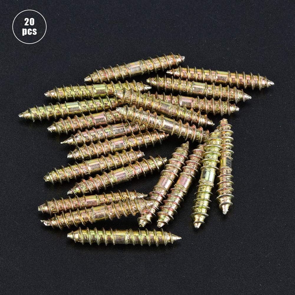 20pcs 5x30mm Double Ended Dowel Screw Self Tapping Threaded Bolts Woodworking Furniture Connector Rods Bars Studs for Furniture Assembly, Woodworking