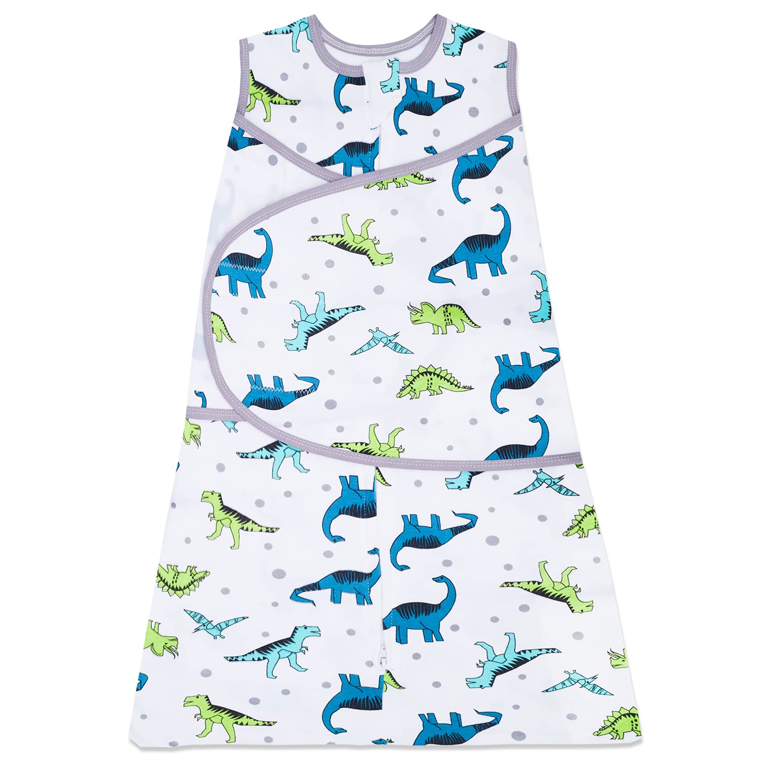 AugTwig Baby Sleepsack Swaddle 3-Way Adjustable Wearable Blanket Boy and Girl,100% Cotton,6-12 Months(Green Dinosaur)