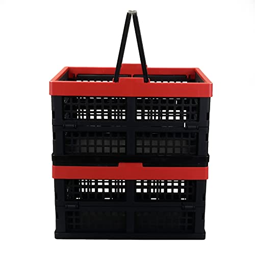 AnnkkyUS 2-pack Collapsible Storage Crates, Folding Plastic Shopping Basket with Handle