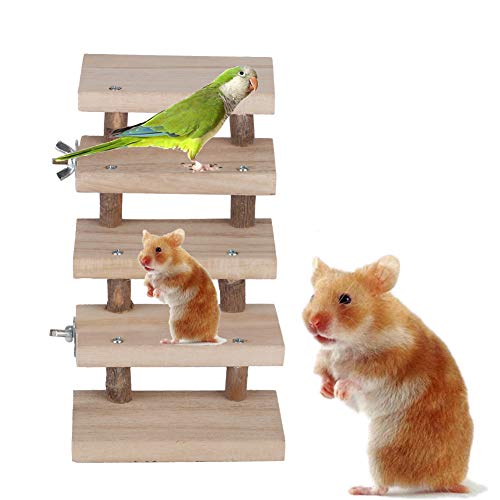 5 Layers Wood Small Animal Ladder,Pets Chewing Toys Climbing Stairs Pet Toys for Mouse, Chinchilla, Rat, Gerbil, Dwarf Hamster, Parrot