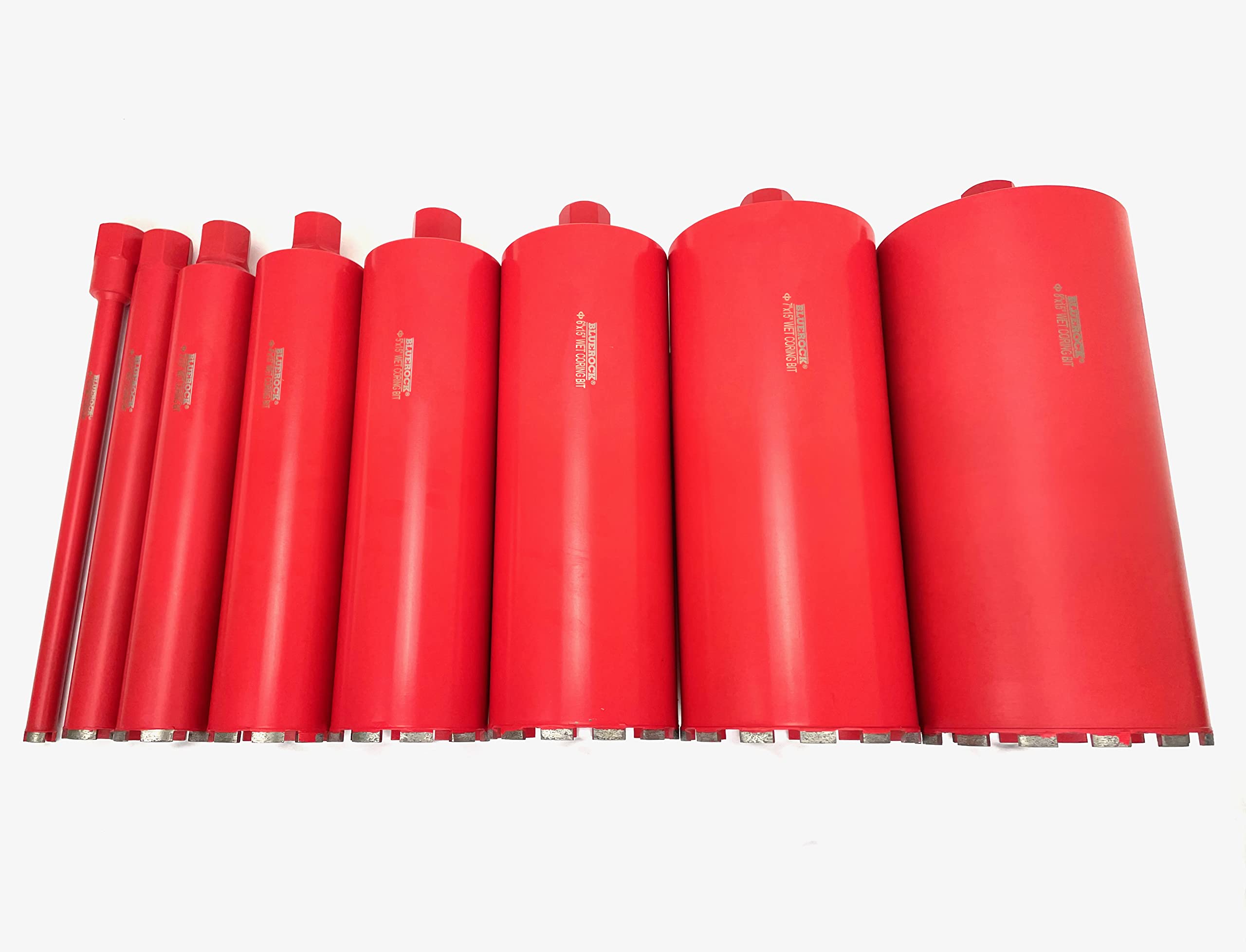 1" - 8" Inch Diamond Wet Core Drill Bit Set 1-1/4” Threaded by BLUEROCK Tools for Concrete Rebar Asphalt Brick Rock Masonry Hole Barrel Coring Bits