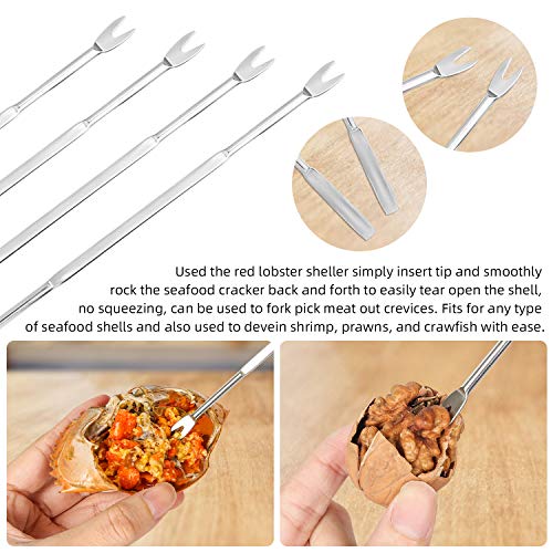 12 Piece Seafood Tools Set Nut Cracker Crab Lobster Set, includes 4 Stainless Steel Crab Cracker, 4 Crab Leg Forks Pick, 4 Opener Shellfish Lobster Leg Sheller, Perfect for kitchen, Party, Picnics