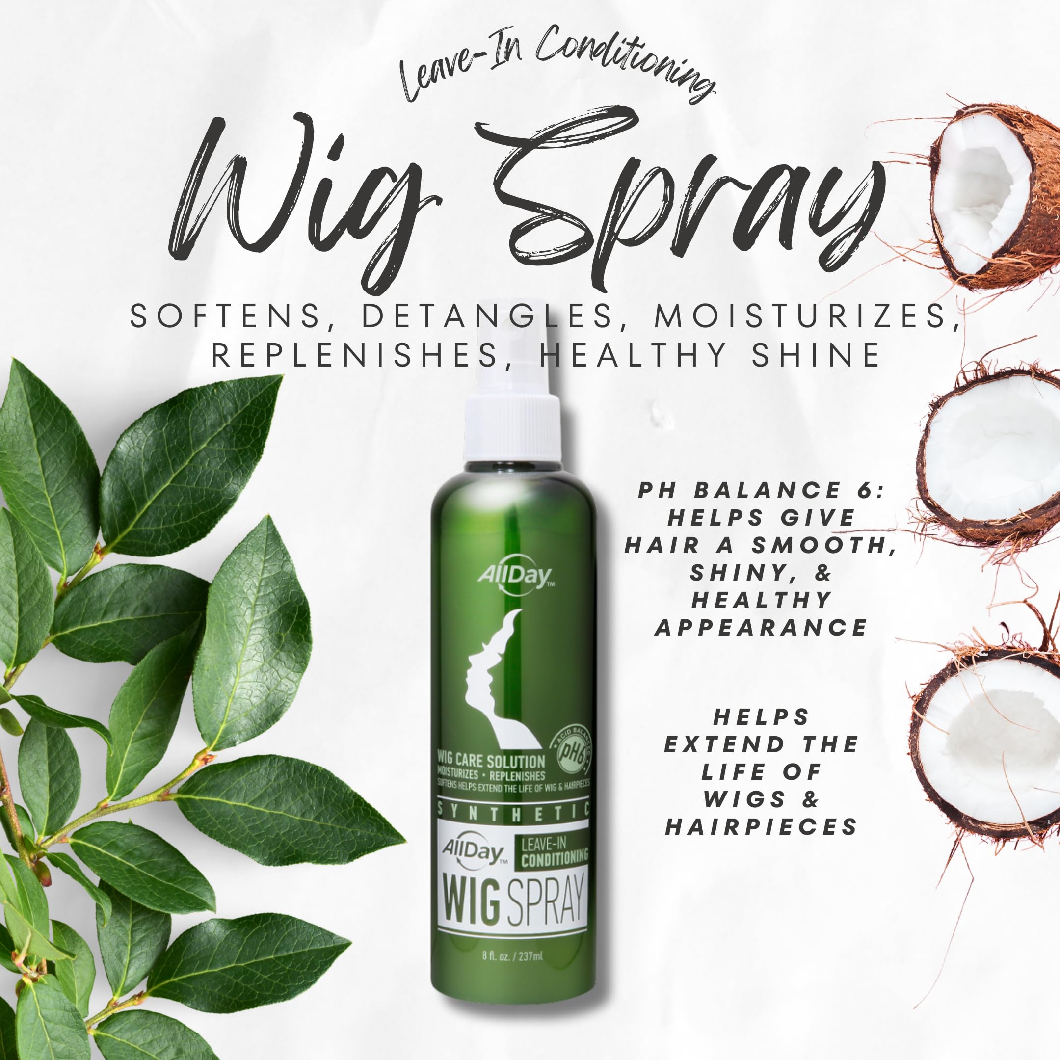 AllDay Locks Synthetic Wig Spray | Revitalizes & Refreshes | Cleanses & Extends Lifespan of Wigs & Hairpieces | Soft & Fresh Leave-In Conditioner, Grape Scent | 8 oz