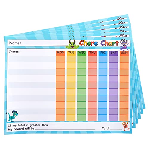 6 Pack Dry Erase Chore Chart for Kids, Reusable Behavior Reward Board with Self-Adhesive for Classroom, Monster Designs (14.5 x 11 in)