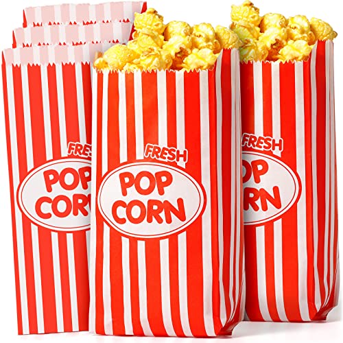 300 Pcs Popcorn Bags Popcorn Boxes Paper Red and White Movie Popcorn Bags for Carnival Movie Theme Party Supplies(3.54 x 2.36 x 8.27 Inches)