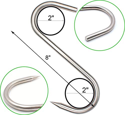 Alele 8 Inch Meat Hook 10mm Heavy Duty Stainless Steel Butcher Hooks for Hanging Beef (Meat Hook 10mm 8inch 4p)