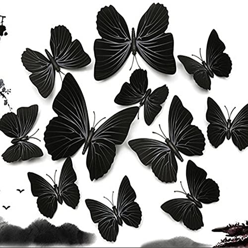 36 Pcs 3D Black Butterfly Wall Stickers Art Decor Crafts Butterfly Wall Decals Removable Magnets Set for Home Decorations Nursery Classroom Offices Bedroom Bathroom Living Room Decor