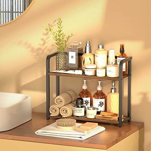 EKNITEY Wood Countertop Shelf Organizer - 2 Tier Kitchen Counter Spice Rack Organizer Coffee Station Organizer for Home, Rustic