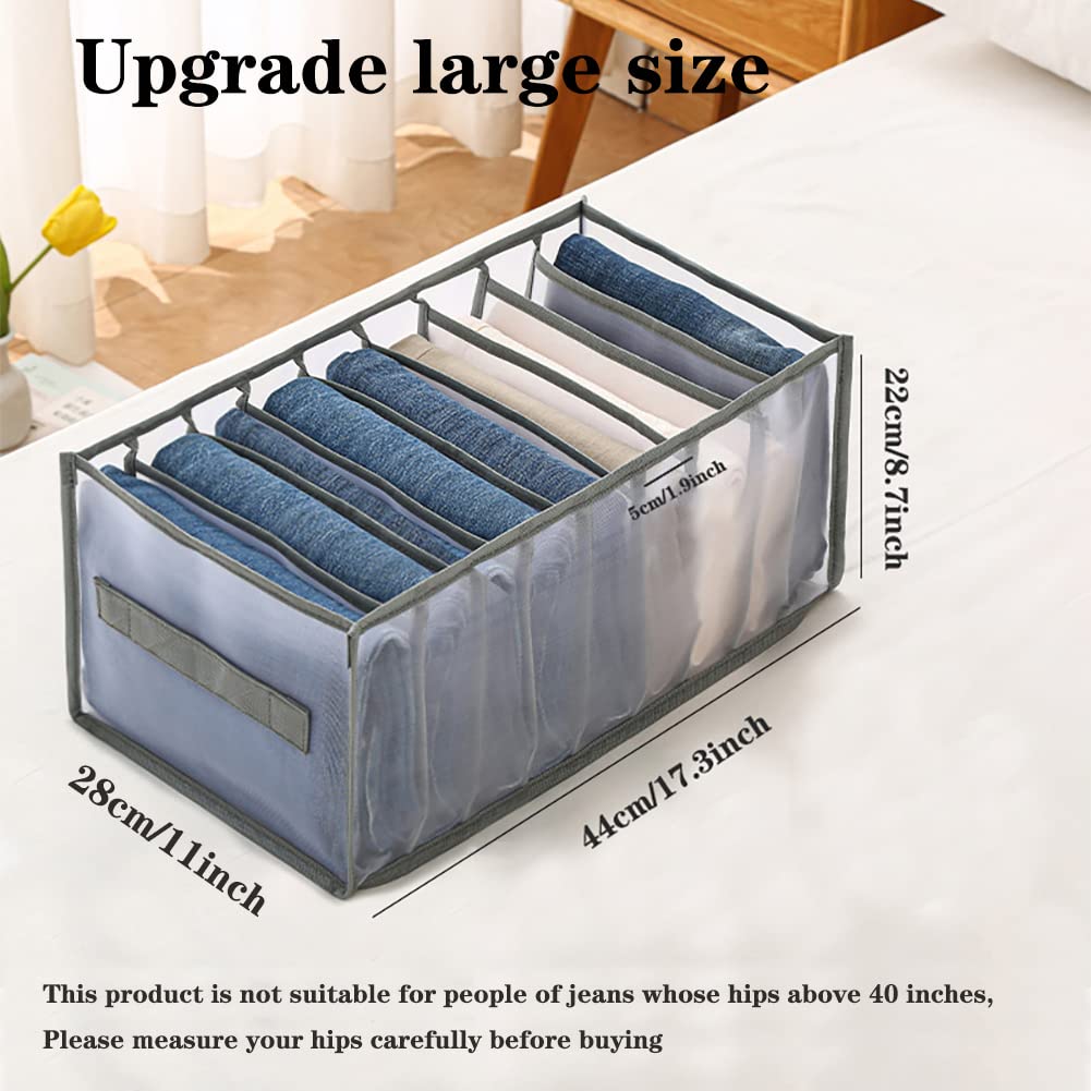 2 Pack Wardrobe Clothes Organizer, 9 Compartment Large Clothes Drawer Organizer Closet Divider with Handle, Widen Thicken Washable Foldable Clothes Storage Box for Jeans Pants Leggings Folded Clothes