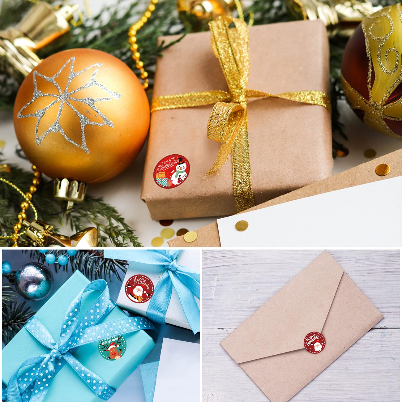 560PCS Christmas Sticker for Envelope, 1.5" Round Merry Christmas Sticker, 8 Designs Christmas Decoration Envelope Seal Sticker Card Gift Envelope Box