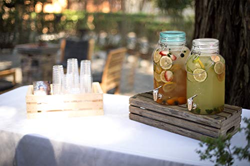 Emica Home 1 Gallon Cold Drink Glass Beverage Dispenser with Ice Infuser, Clear Bail & Trigger with Locking Clamp Drink Dispenser with Easy Flow Spigot for Outdoor, Parties and Daily Use
