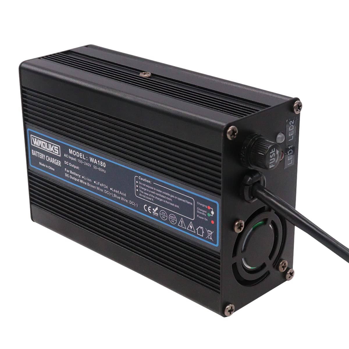 58.4V 3A Charger 58.4V LiFePO4 Battery Charger Output XLR Connector Used for 16S 48V 51.2V LiFePO4 Battery Pack with Cooling Fan Aluminum Case