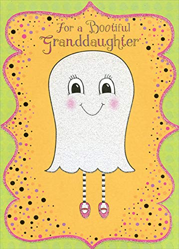 Designer Greetings Cute Sparkling Ghost with Pink Shoes Juvenile Halloween Card for Granddaughter