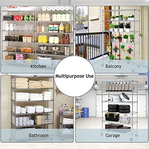 6-Tie Metal Storage Shelves, 48" x 18" x 72" Wire Shelving Unit w/Wheels, 6000 LBS Heavy Duty Industrial Utility Steel Storage Rack, NSF UltraDurable Shelf Organizer Racks for Garage Kitchen Storage