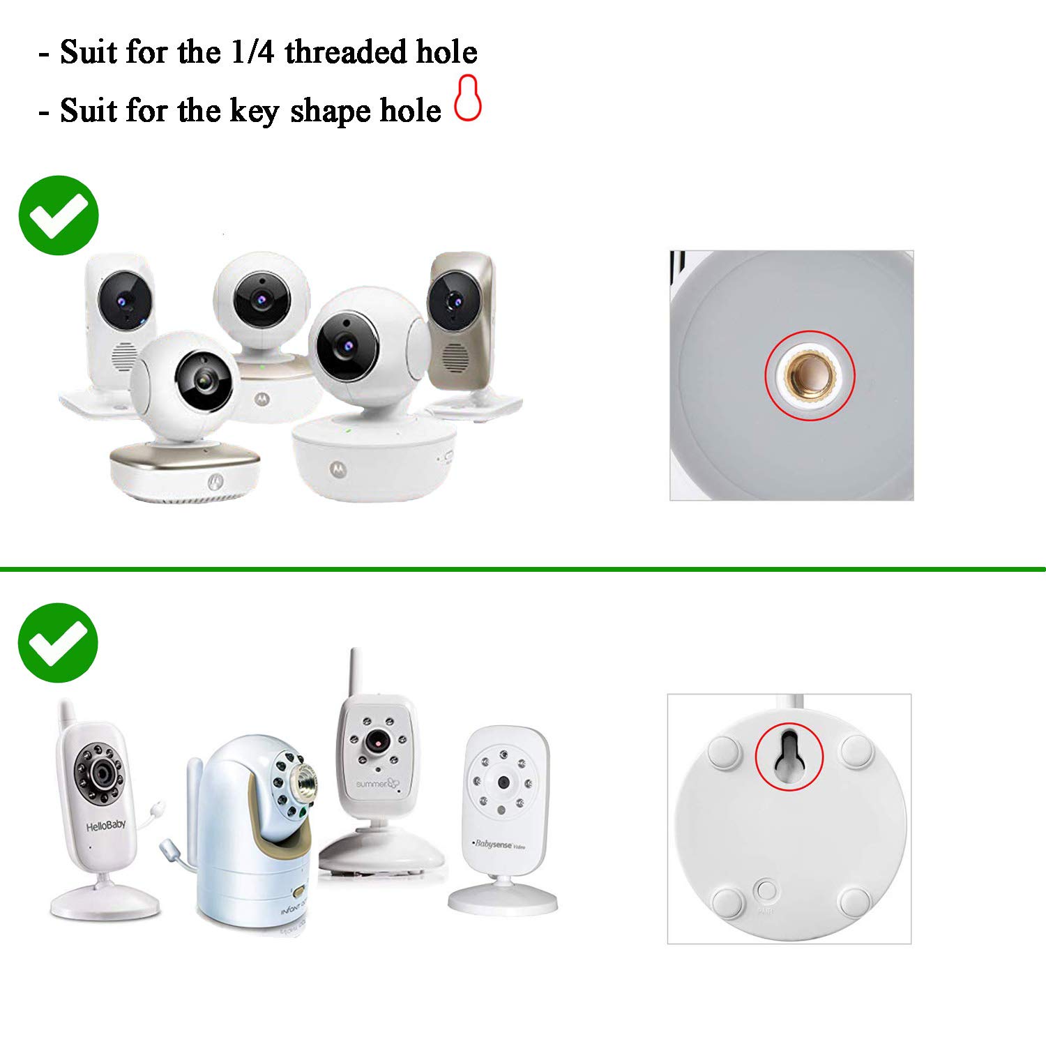2 Pack-Adjustable Angle Baby Monitor Wall Mount for Motorola, Arlo, Infant Optics DXR-8, HelloBaby, Hellobaby Babysense Monitor Camera, Perfect Angle and Easy to Install (Camera Not Included)
