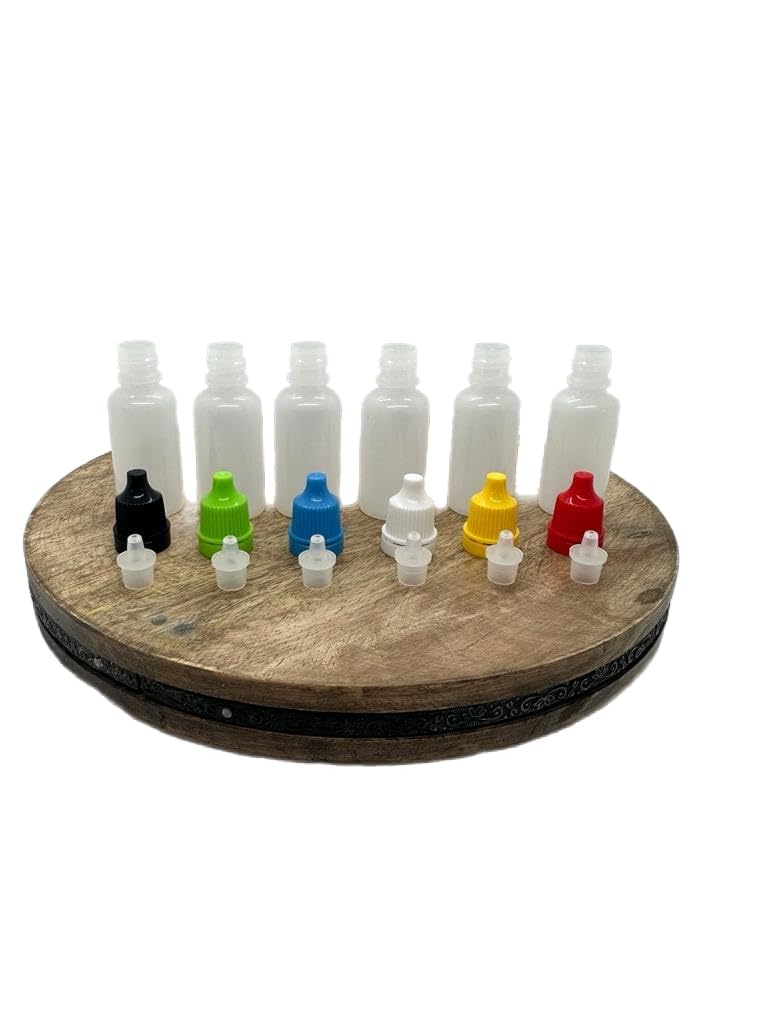 1/2 oz (15ml) LDPE Plastic Thin Tip Dropper Bottles, Small Empty Squeeze Dropper Bottles - Solvents, Essential Oils, Eye drops, Saline, Arts and Crafts -BPA Free -pack of 6 with mixed color caps