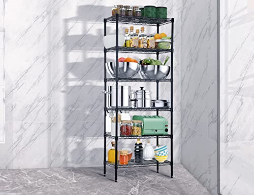 6-Tier Wire Shelving Metal Storage Rack, Adjustable Shelving Unit Free Standing Storage Shelf with Leveling Feet, 24"Lx14"Wx60"H Storage Shelves Organizer Unit for Office Studio Plant Craft, Black