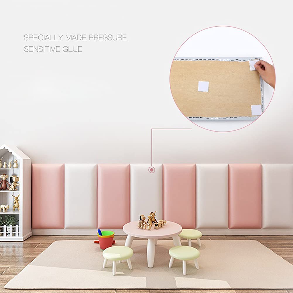 3D Anti-Collision Wall Padding for Kids, Removable Leather Cladded Décor Wall Bed Headboard for ​Tatami, Living Room, Bedroom, ​playroom, Baby Protector Wall Panels (White), 23.6 in x 11.8 in