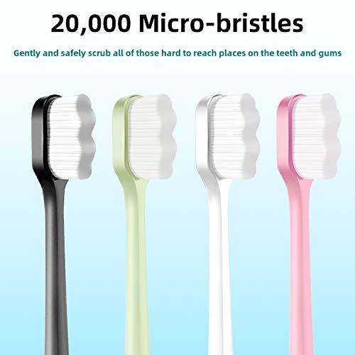 Patelai 8 Pieces Soft Toothbrush Micro Nano Extra Soft Bristles Manual Soft Toothbrush with 20,000 Bristles for Teeth Oral Gum Recession Adults Kids Child (Black, White, Pink, Green)