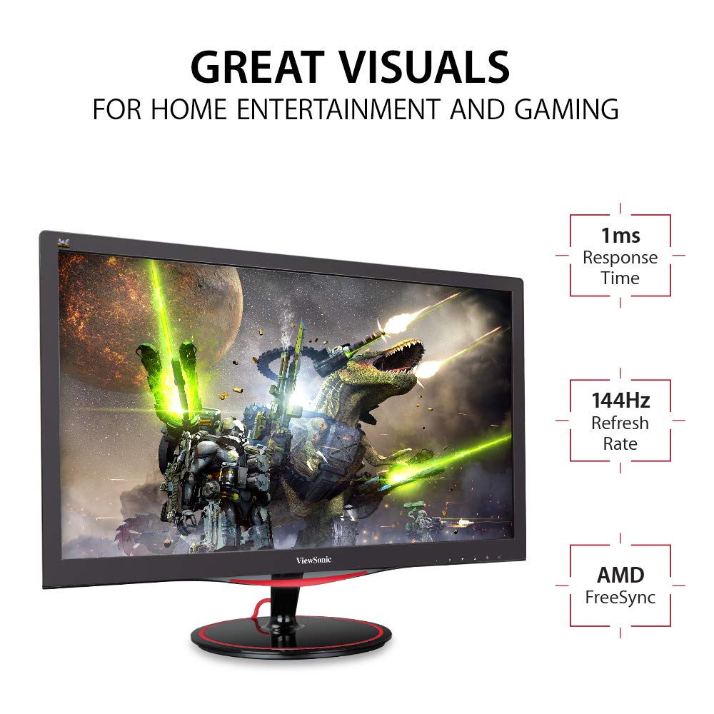 ViewSonic VX2458-MHD 24 Inch 1080p 1ms 144 Hz Gaming Monitor with FreeSync Flicker-Free and Blue Light Filter HDMI and DP (Renewed)
