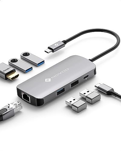 NOVOO USB C Hub Multiport Adapter to 4K HDMI, 1Gbps Ethernet, 100W PD Charging, USB C to USB x 4, 7 in 1 USB C Adapter for M1/M2 MacBook Pro/Air Dell HP Lenovo ASUS Surface