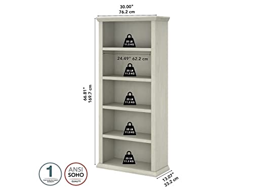 Bush Furniture Yorktown Tall 5 Shelf Bookcase, White Oak