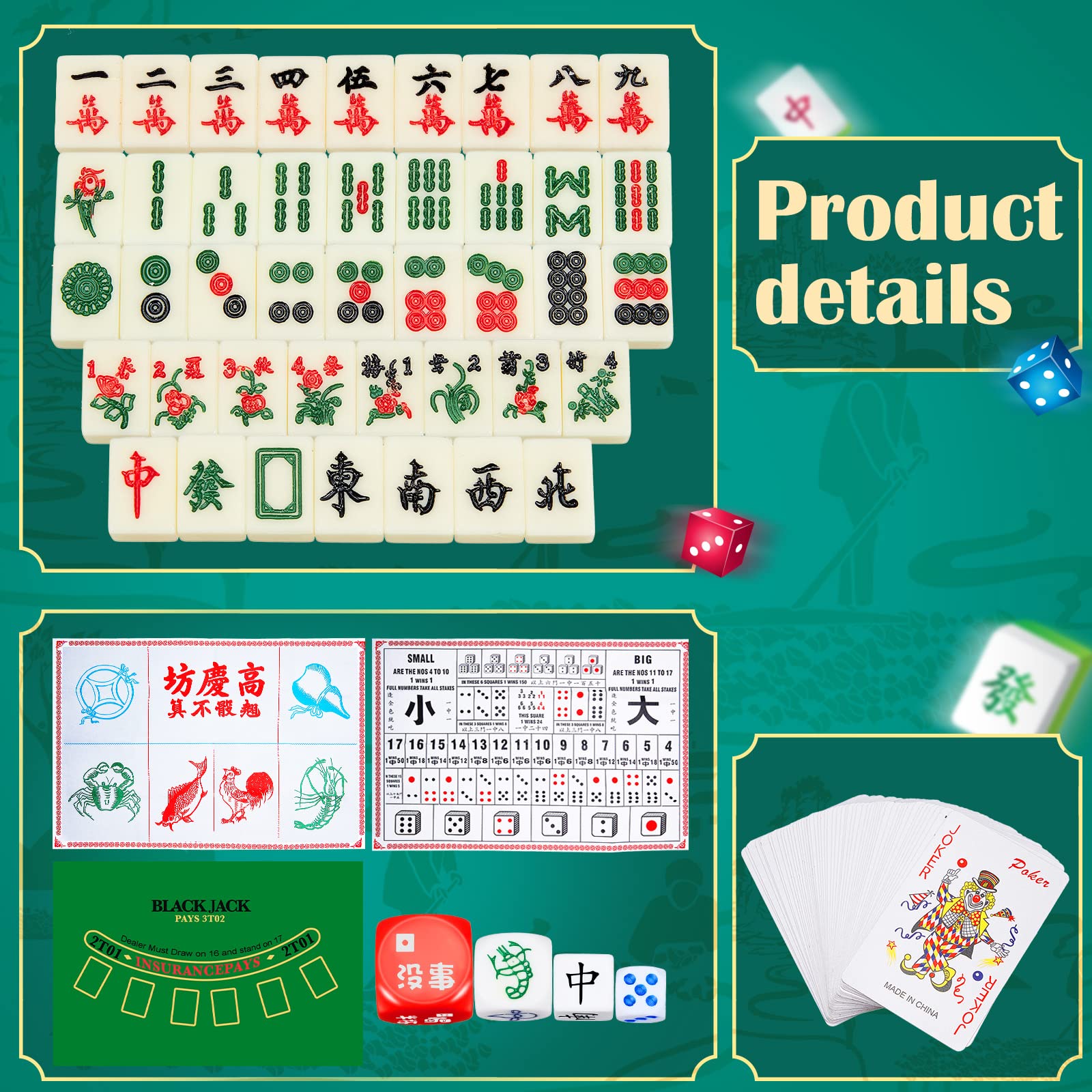 20mm Mini Travel Mahjong Set with Majiang Table Travel Board Game Chinese Traditional Mahjong Games, Portable Size and Light-Weight