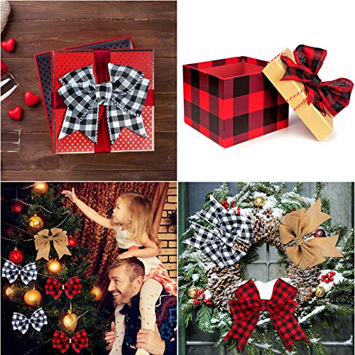 Wooden Ribbon Bow Maker with 3 Rolls Wired Burlap Craft Ribbons for Christmas Bows Holiday Wreaths Crafts Decoration