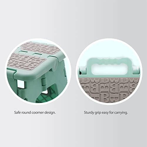 Brookstone BKH1101 9β Folding Step Stool, Non-Slip Textured Grip Surface, Foldable Space Saving Design, Carrying Handle, Holds Up to 300 Pounds, Mint