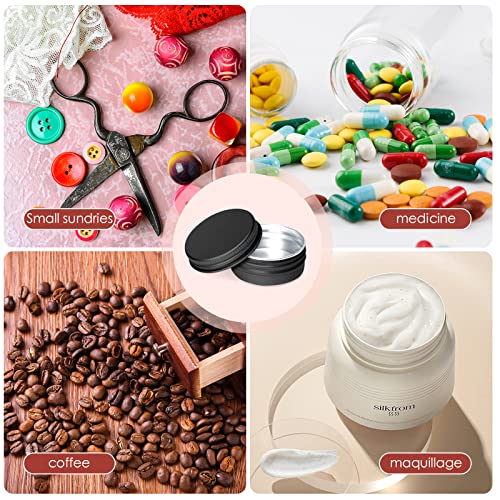 2 oz black tins with lids, Round Aluminum Cans, for Candles,Cosmetic, Lip Balm, 20Pcs.