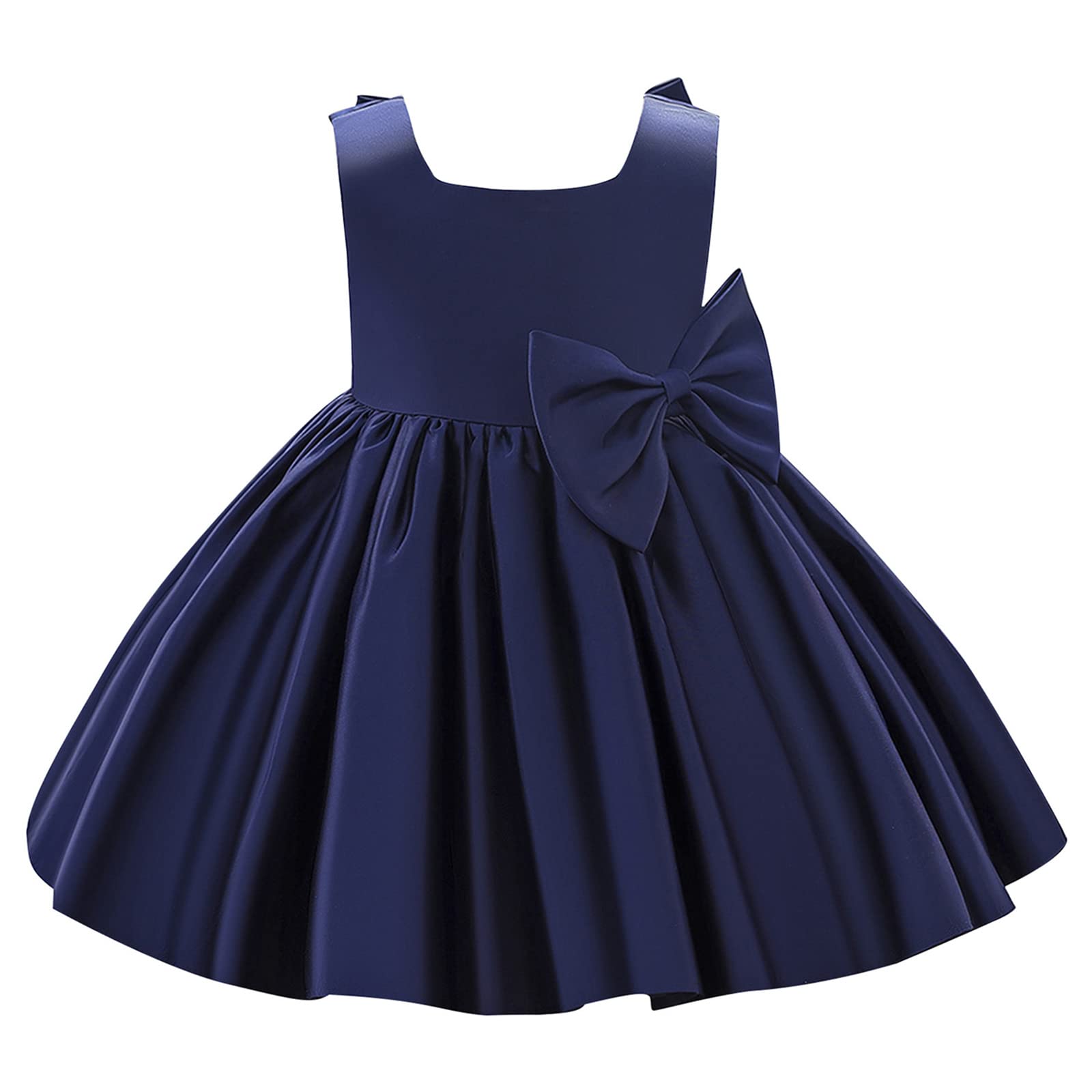 Mubineo Infant Baby Girl Satin Formal Dress Bowknot Princess Birthday Pageant Dress (Navy, 12-18 Months)
