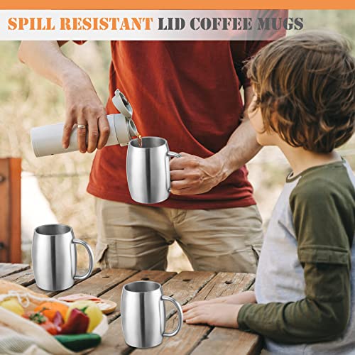 14 oz Insulated Stainless Steel Coffee Mug Spillproof with Lid Double Wall Travel Coffee Mug with Handle Shatterproof Metal Coffee Cups for Camping Outdoor Hot Tea Beer Cold Drink (Silver, 6 Pack)