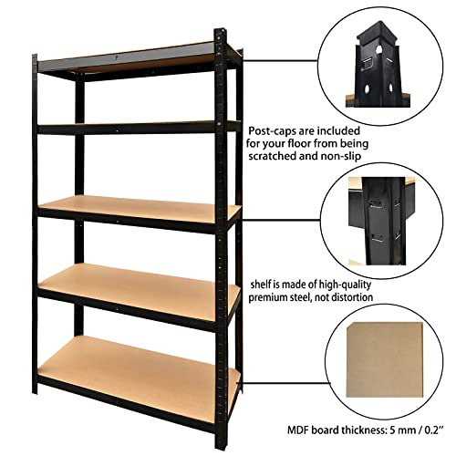 5-tier Metal Shelving Unit Adjustable Garage Storage Utility Rack Organization Multipurpose Shelf Warehouse Basement Kitchen Living Room,Storage Shelving Utility Shelf,168H x 75W x 30D,Black