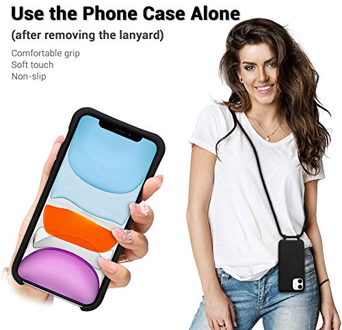 Mobile Phone Chain Case Compatible with Apple iPhone 11 Necklace Case Nylon Shoulder Strap Soft Silicone TPU Cover with Cord for Hanging Protective Case with Stylish Strap (Black)