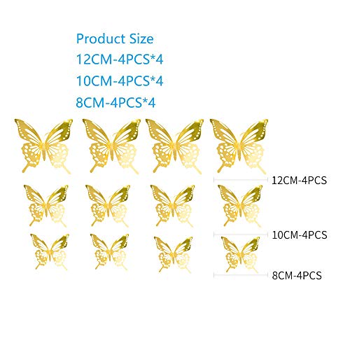 3D Butterfly Wall Stickers, 48PCS Gold Butterfly Wall Decals Decorations Stickers with 4 Patterns Butterflies Gold Party Decoration for Home Nursery Classroom Kids Bedroom Decor